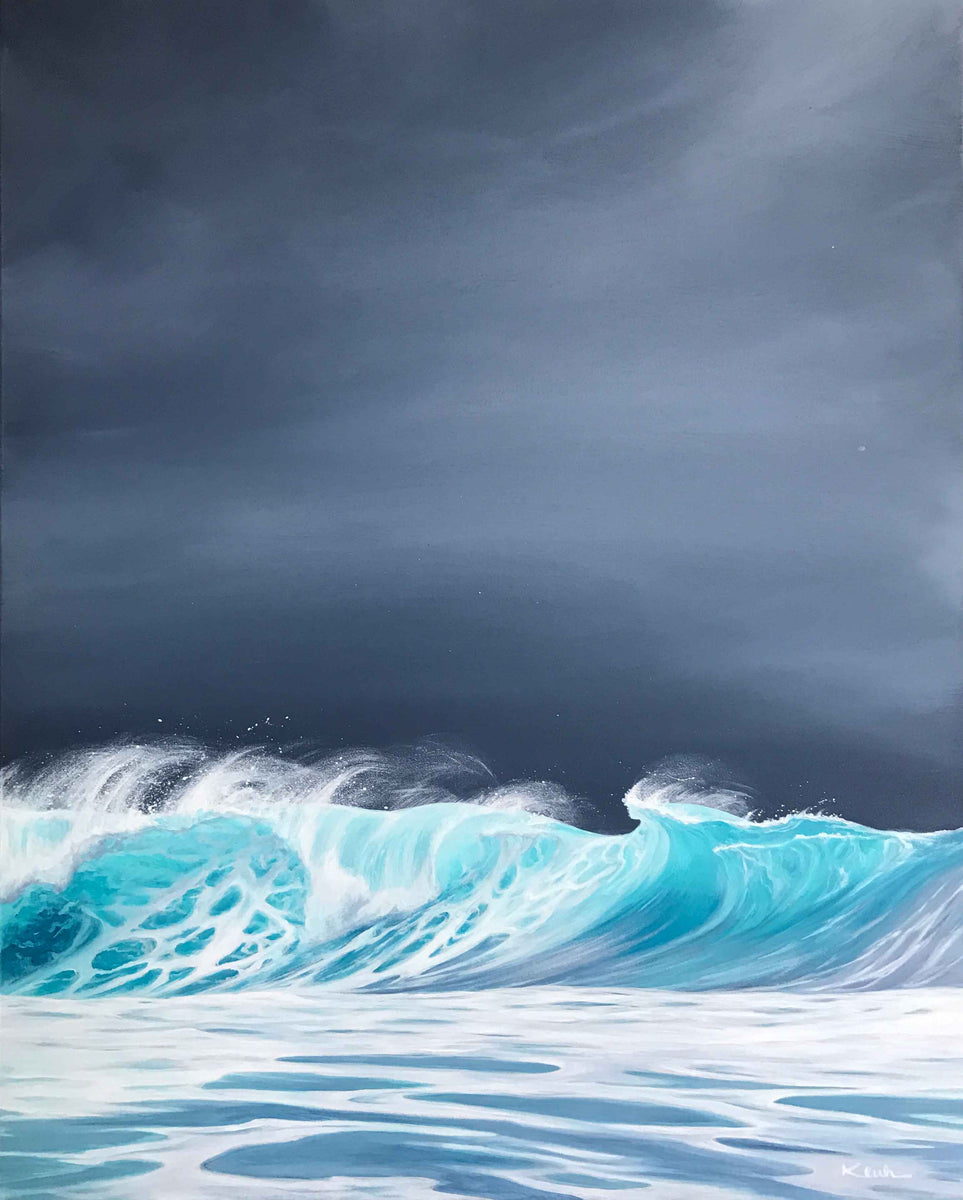 Ocean Art Print Storm Break Tahiti South Pacific Painting – Julie Kluh Art